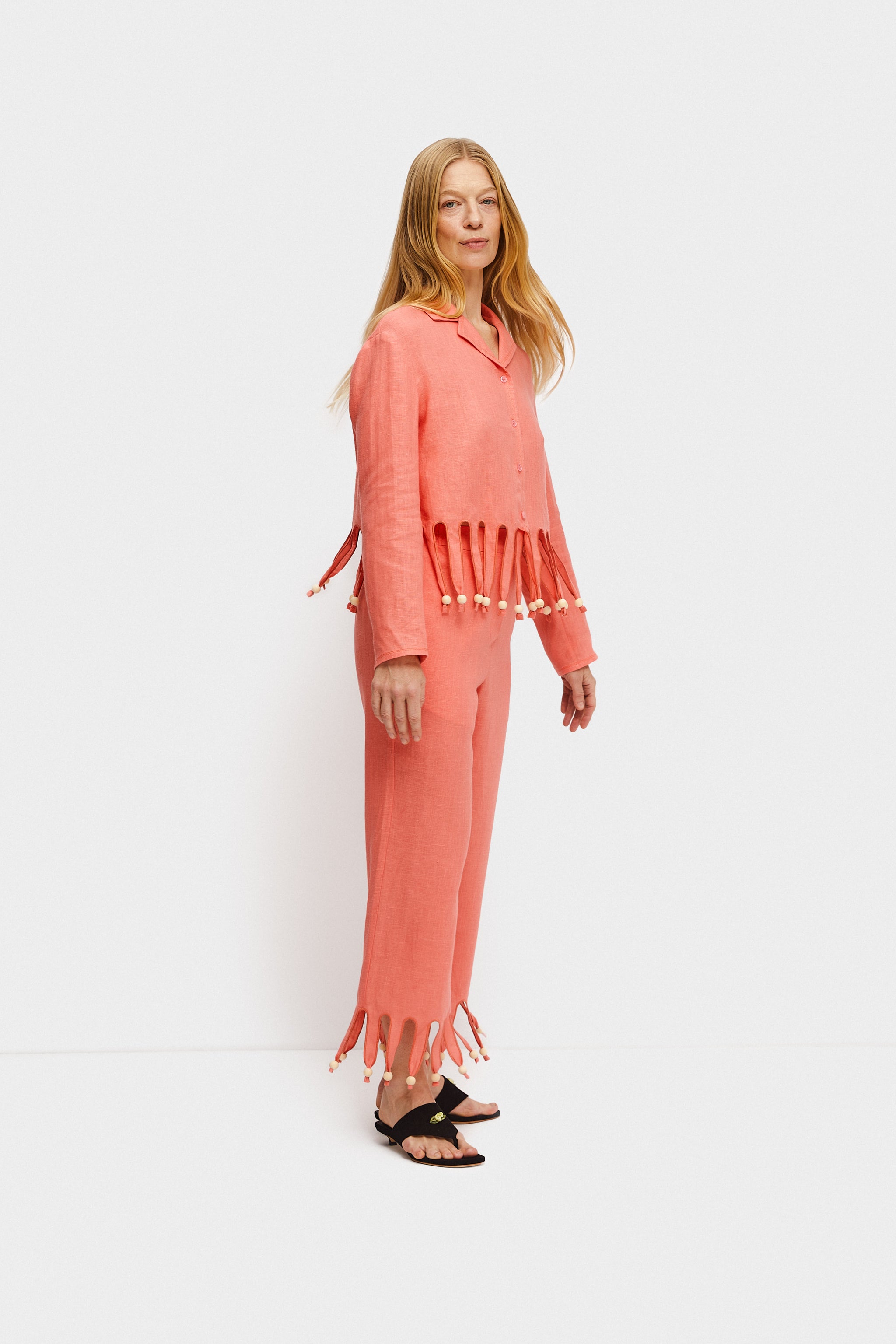 Lambada Fringed Linen Shirt in Strawberry – Sleeper