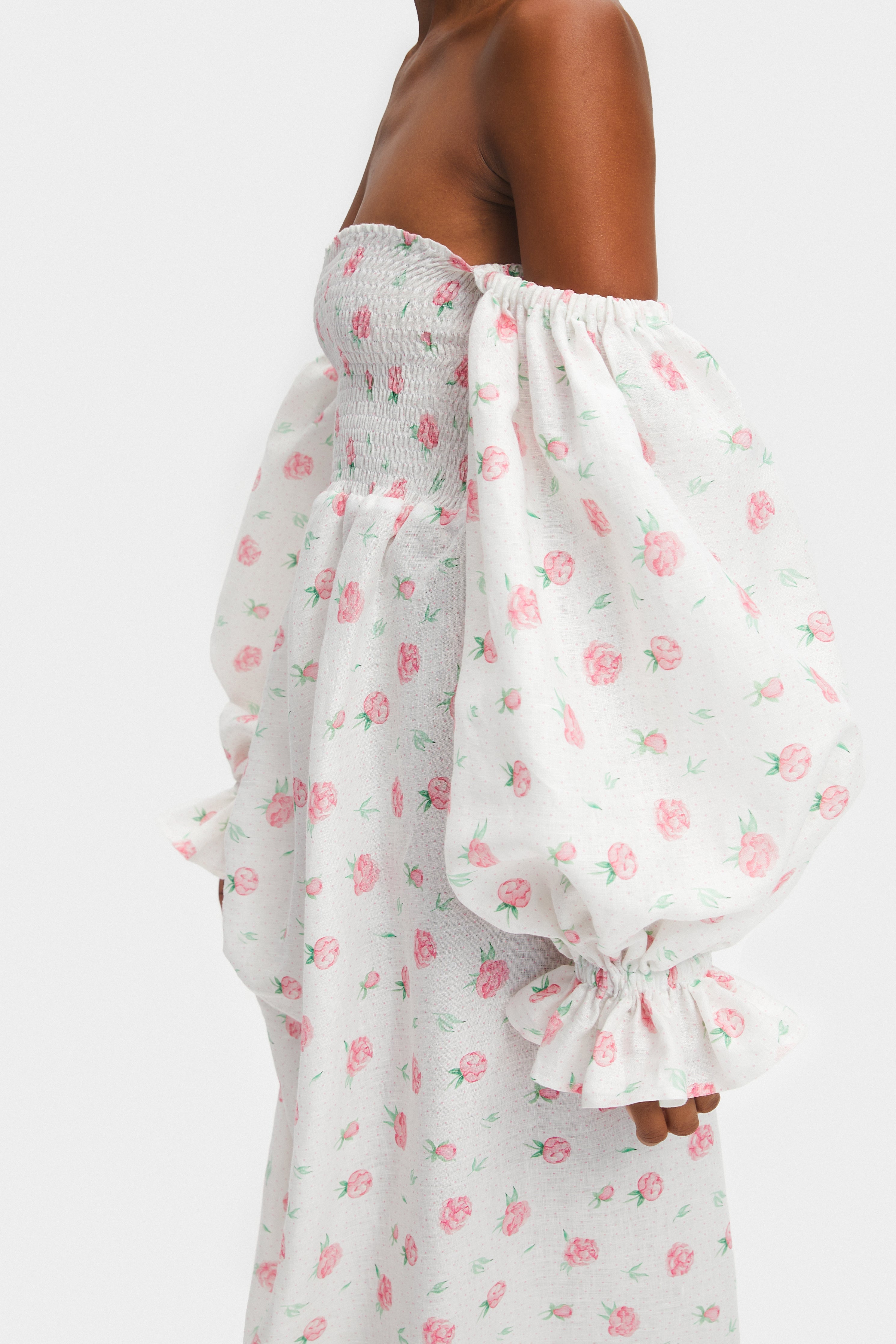 Atlanta Linen Dress with Rose Detail in Roses – Sleeper