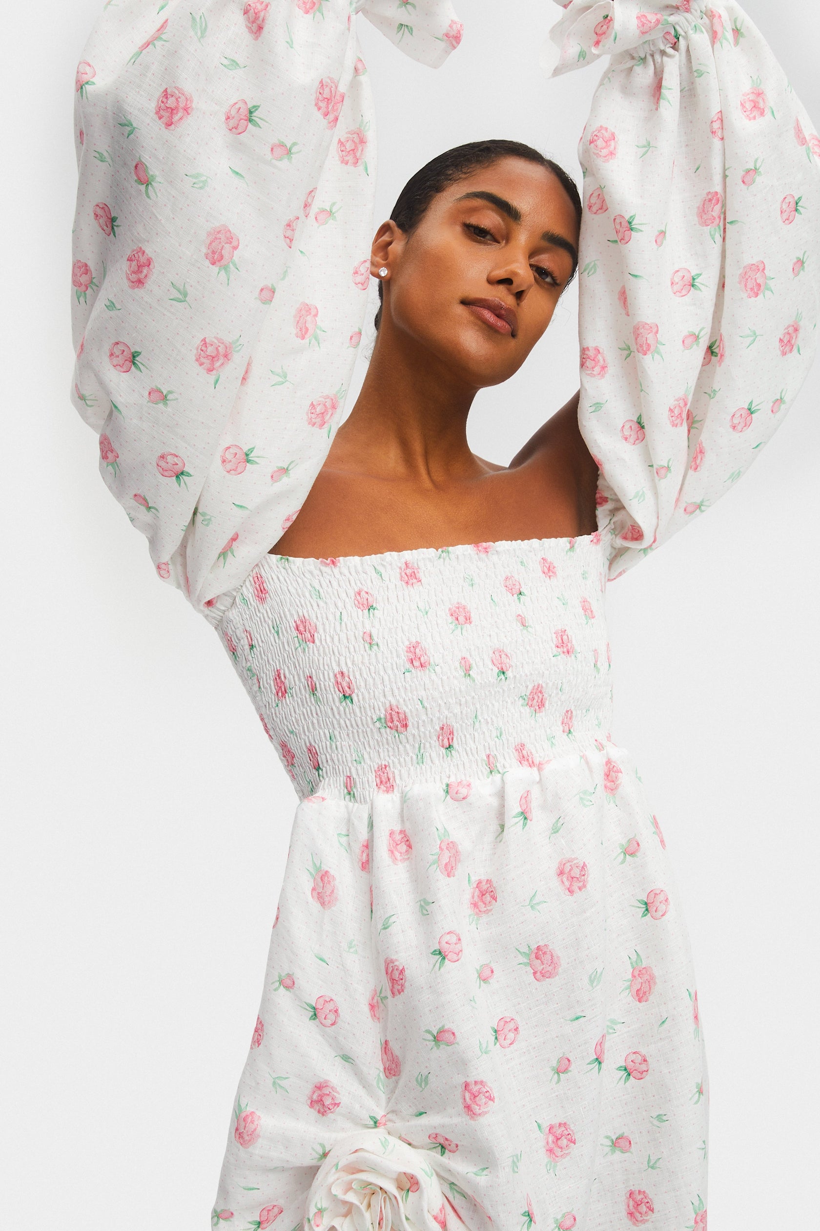 Atlanta Linen Dress with Rose Detail in Roses – Sleeper