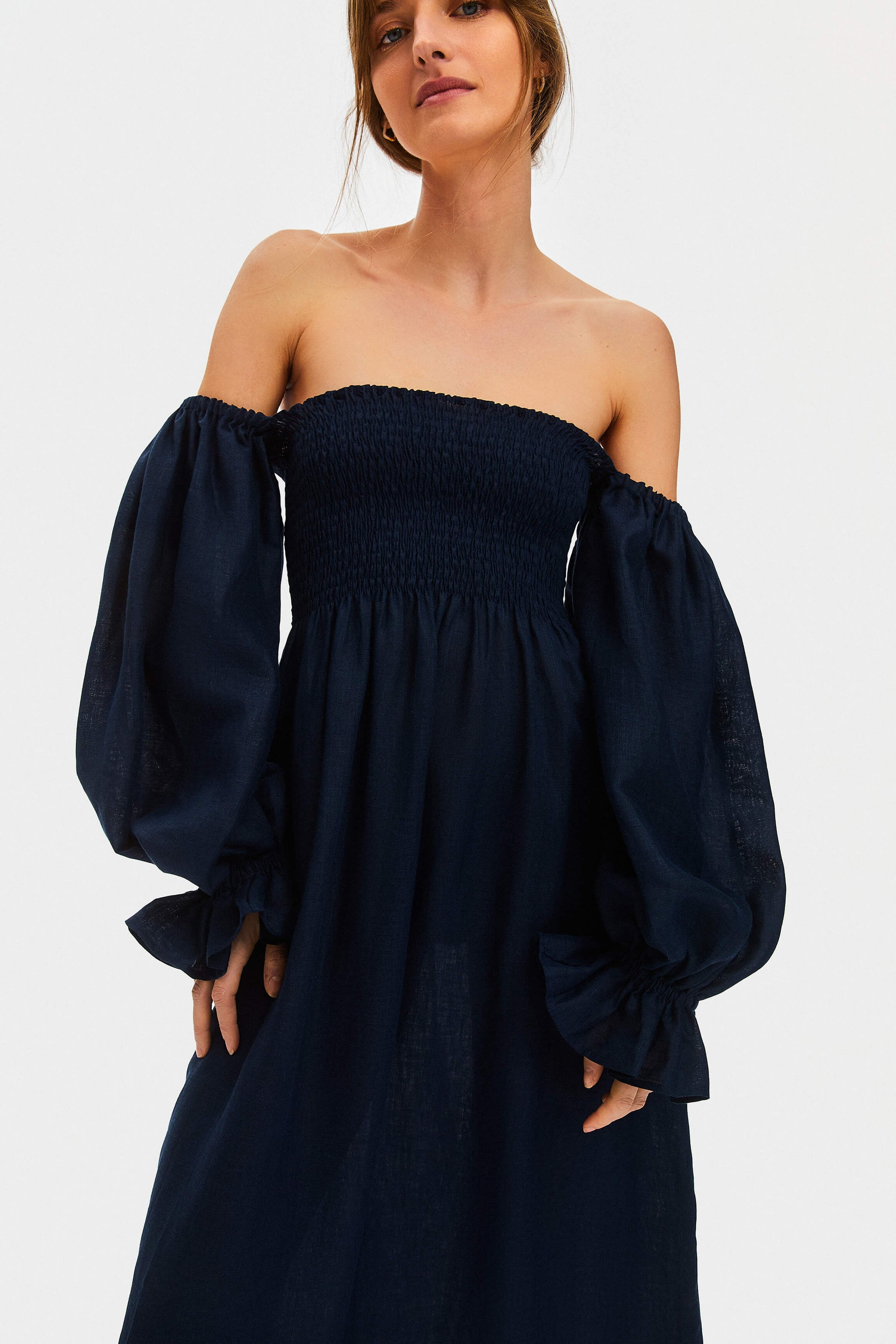 SLEEPER Atlanta dress | Navy linen dress for women – Sleeper