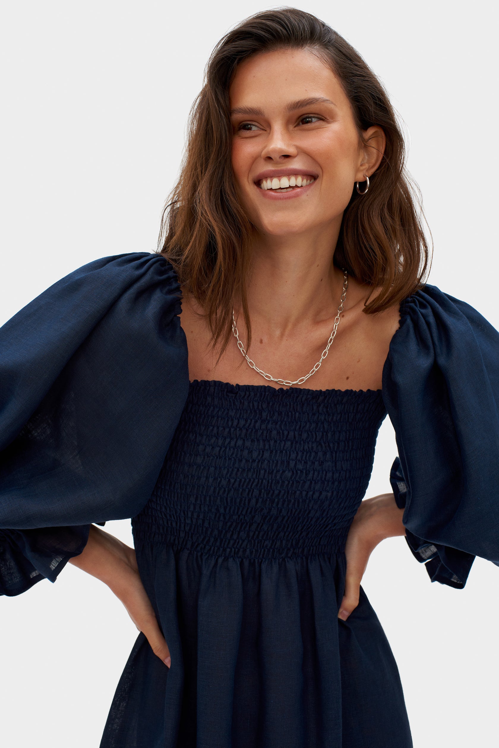 SLEEPER Atlanta dress | Navy linen dress for women – Sleeper