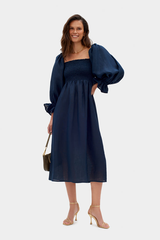 SLEEPER Atlanta dress | Navy linen dress for women – Sleeper
